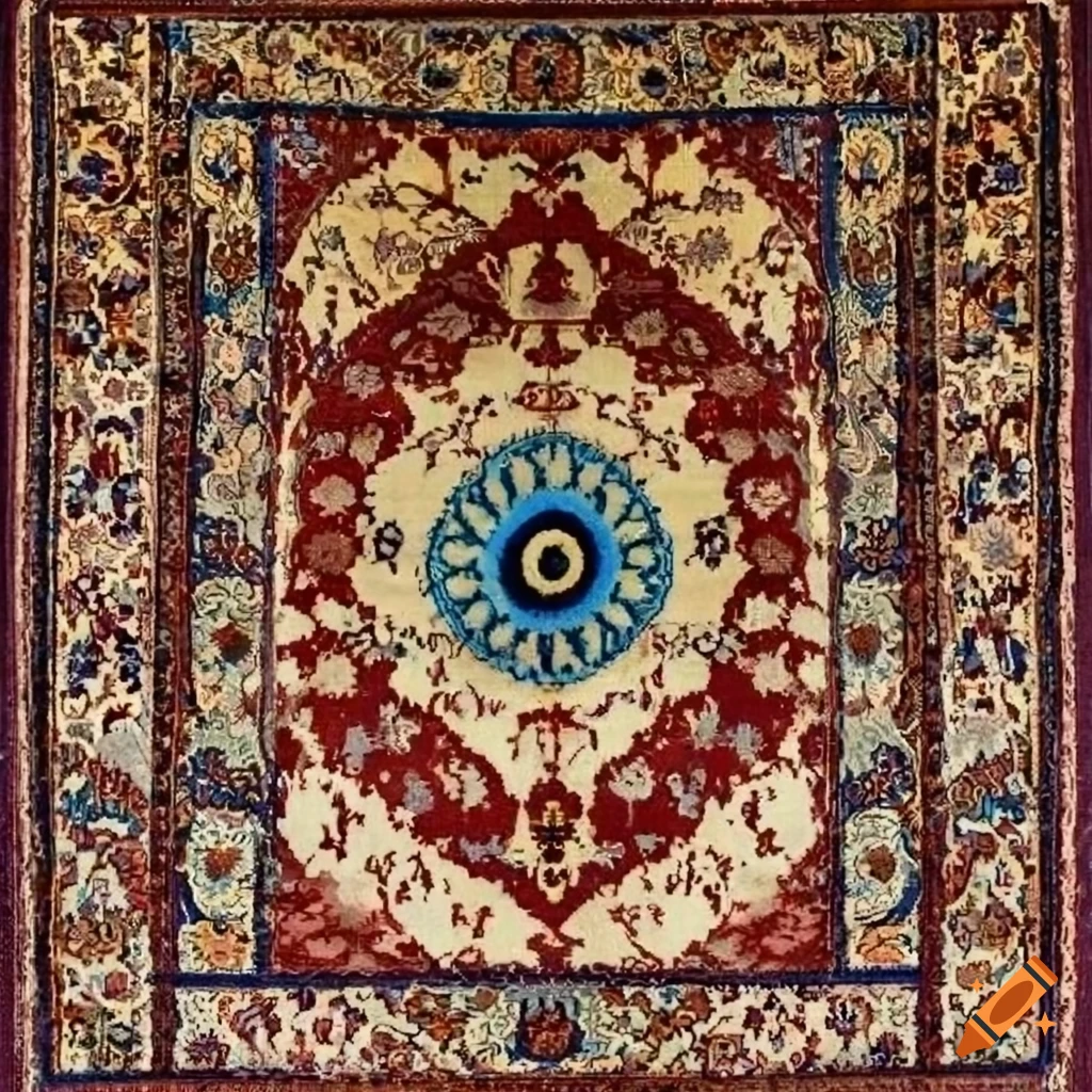Turkish silk hereke rug with evil eye pattern