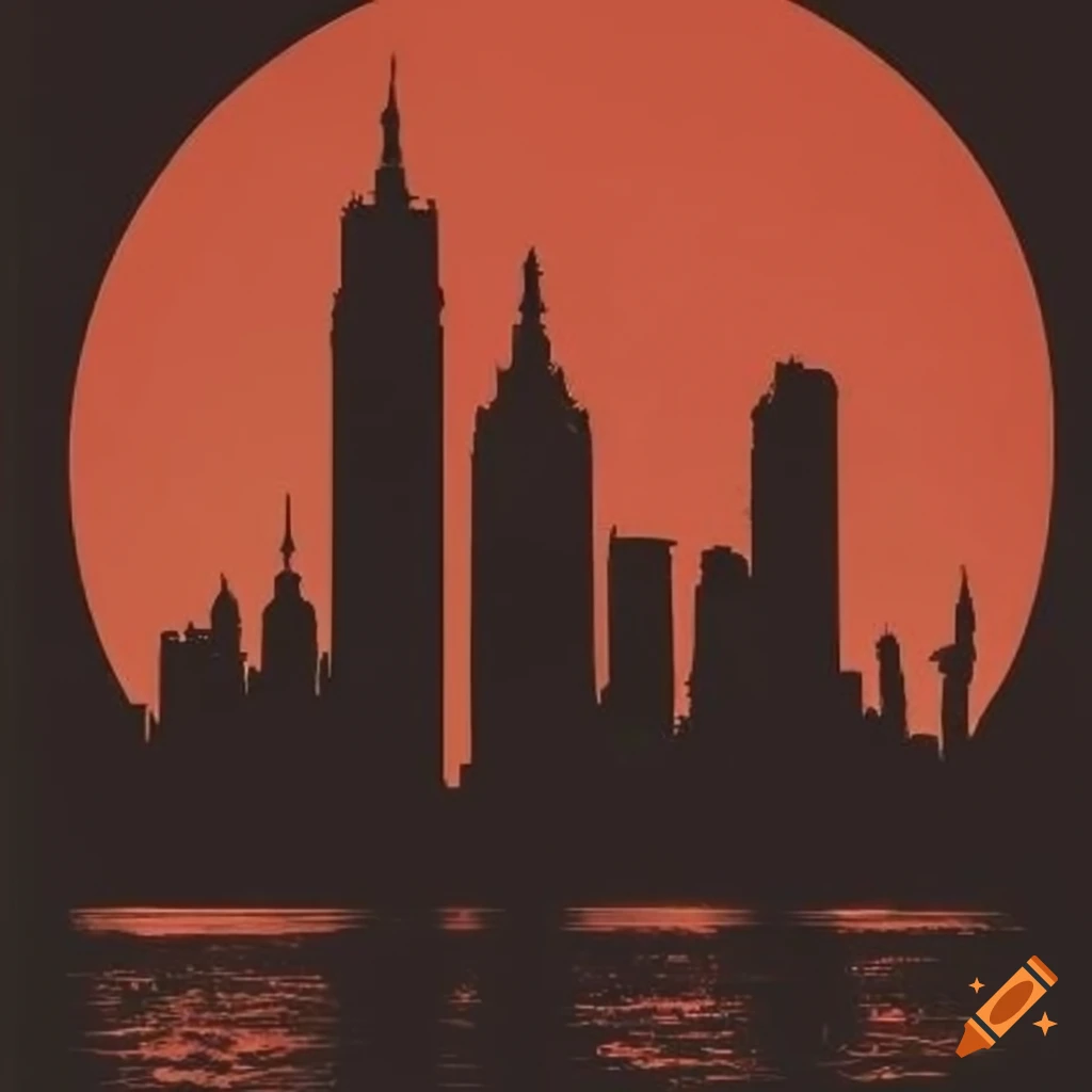 1920s inspired poster with black silhouettes of new york buildings and ...