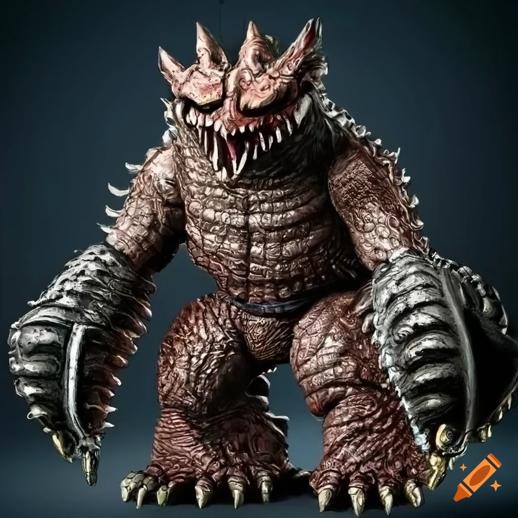 Fantasy artwork of a kaiju monster fighting a robot on Craiyon