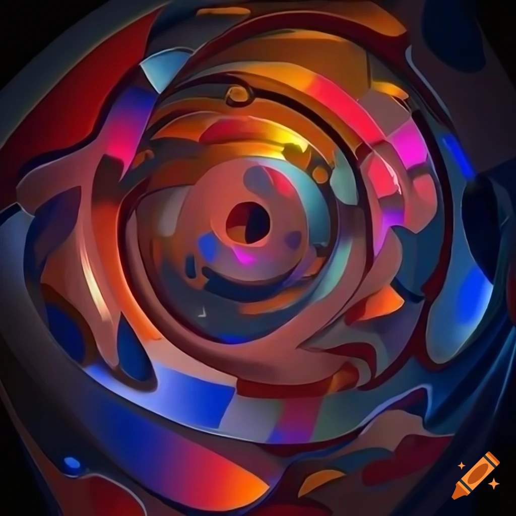 Abstract 2d mechanical shape painting with vibrant colors on Craiyon