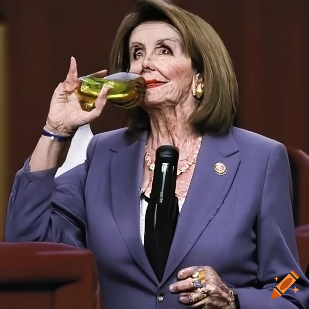 Satirical image of Nancy Pelosi with a drink on Craiyon