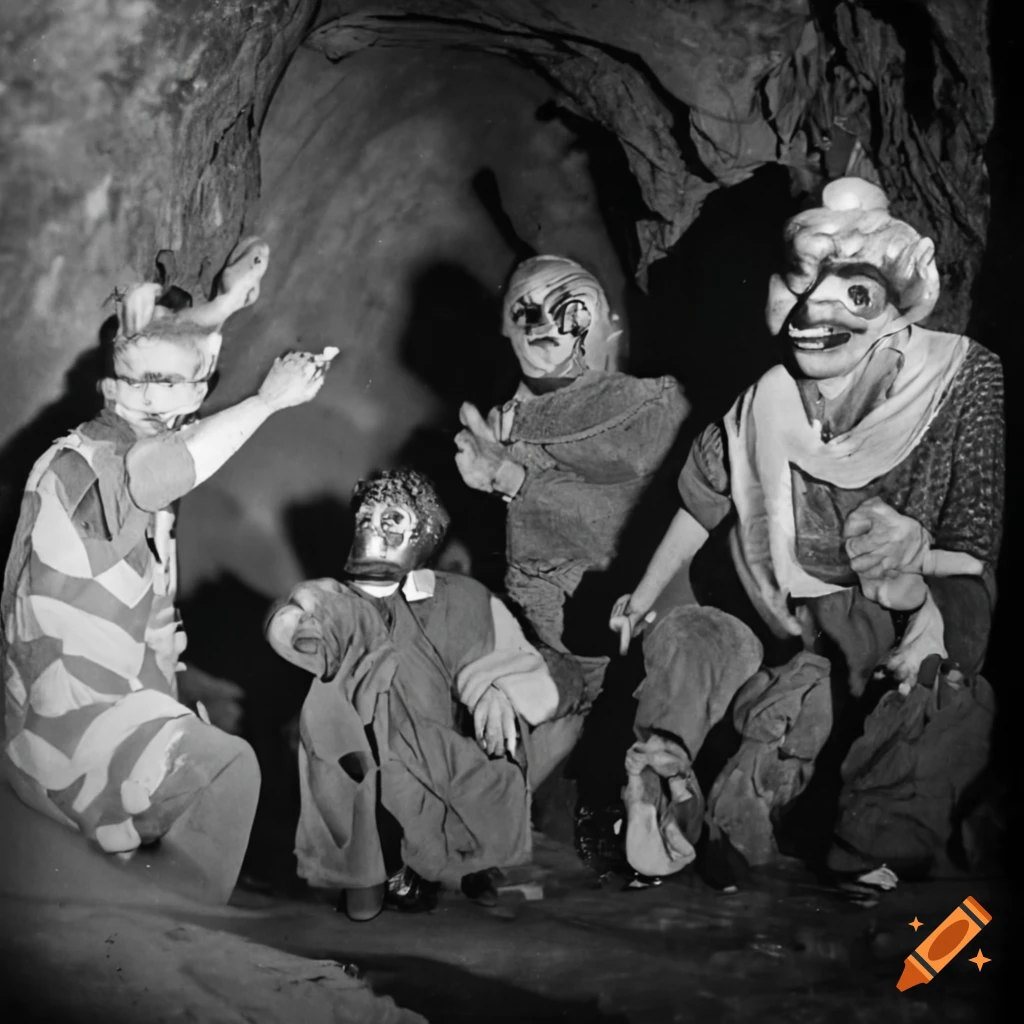 1920's archaeologists excavating a deep shaft in a cave on Craiyon