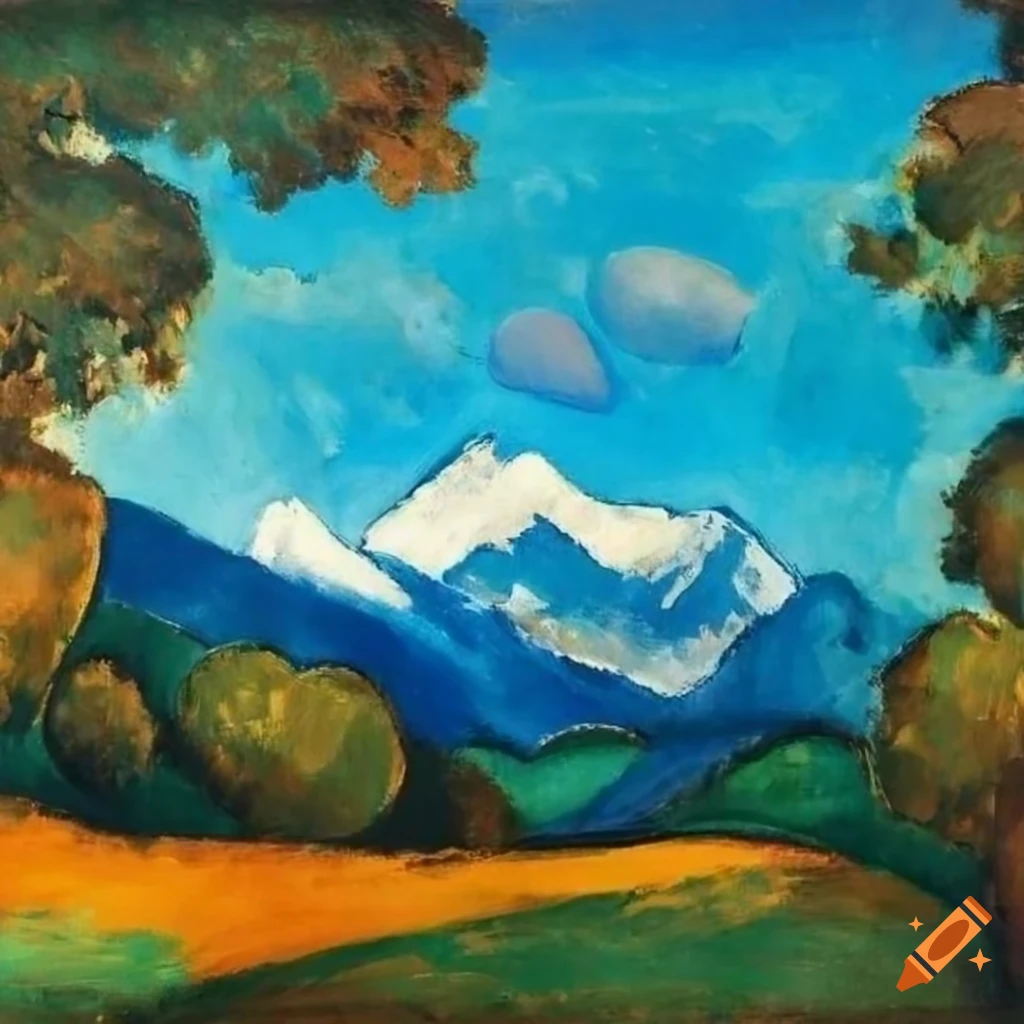 Modigliani's painting of a peaceful mountain landscape on Craiyon