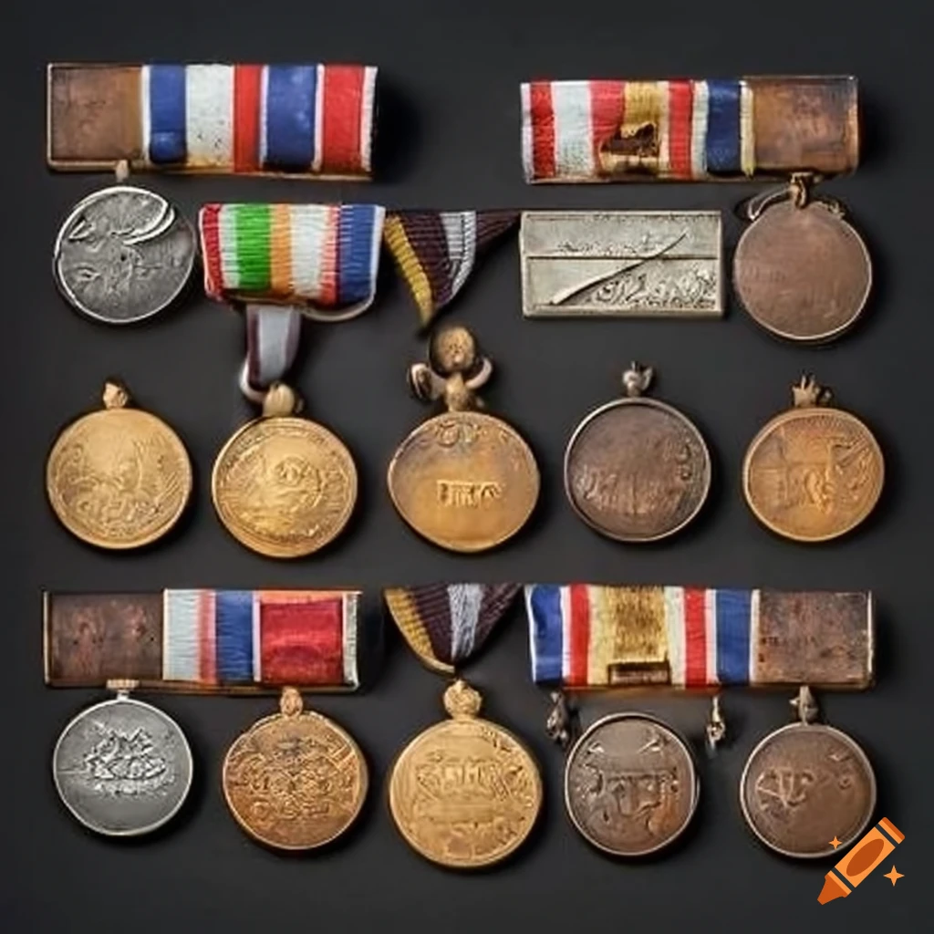 Hyper-realistic depiction of a group of rusty medals on Craiyon