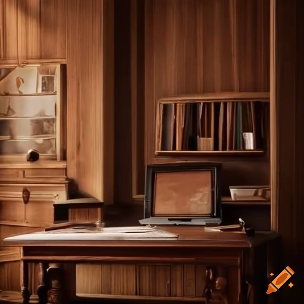 Warm brown-toned home office on Craiyon