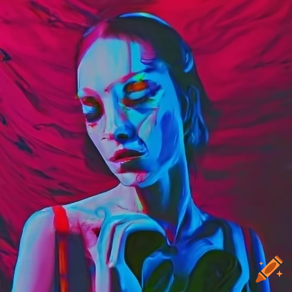 Glitch art of a vogue model in vibrant surreal clothes on Craiyon