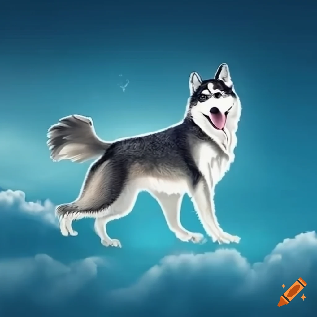 Husky logo with wings flying in the sky on Craiyon