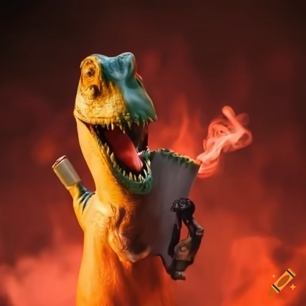 Cartoon of a dinosaur smoking on Craiyon