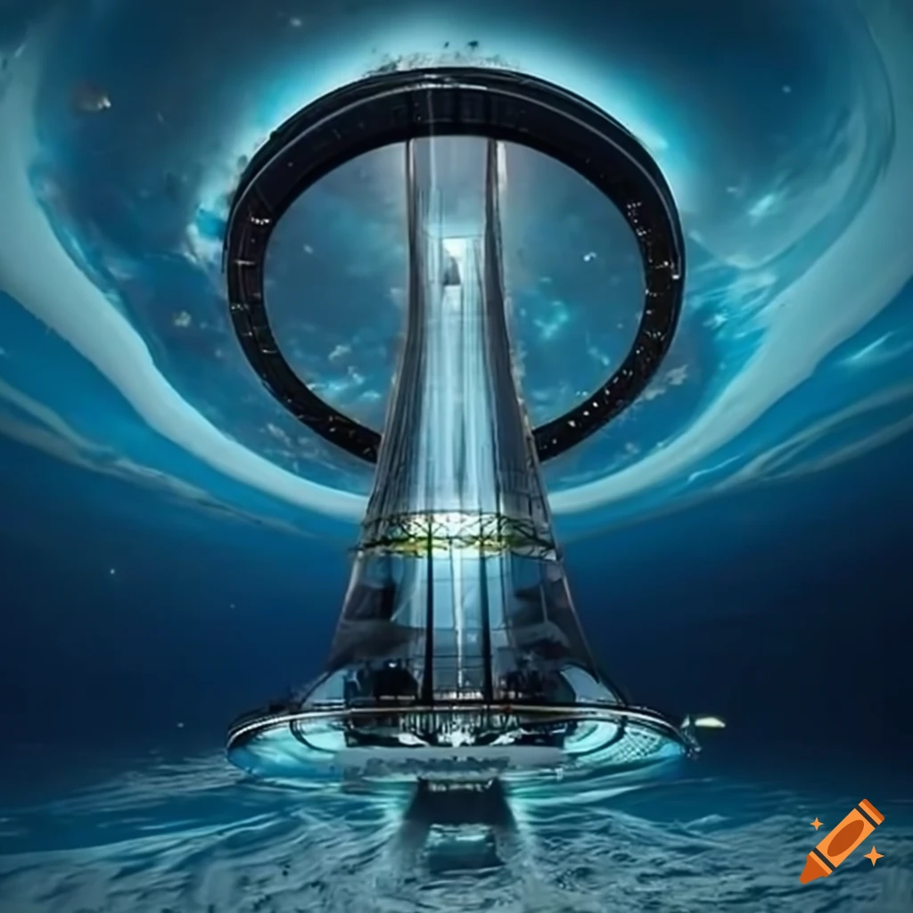 Luxury crawler space elevator in the ocean