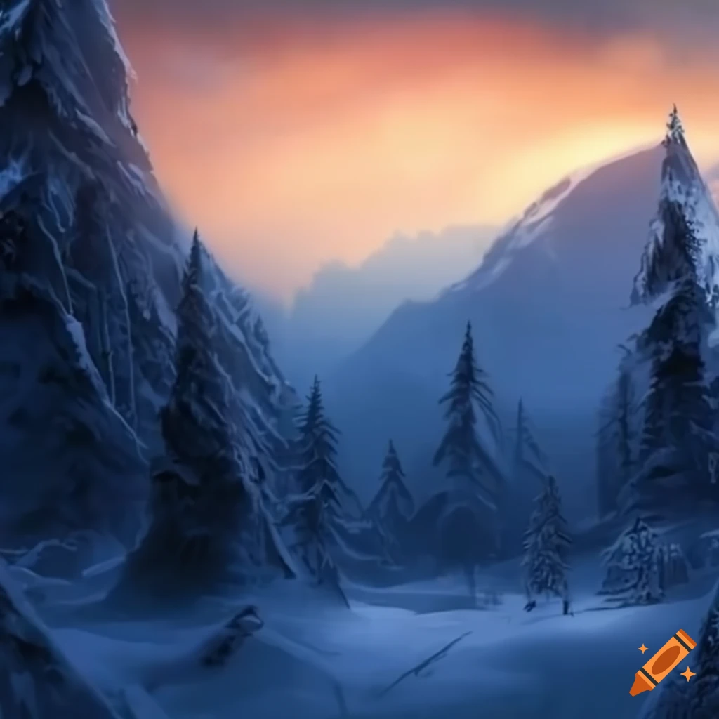 Fantasy winter landscape with icy mountains on Craiyon