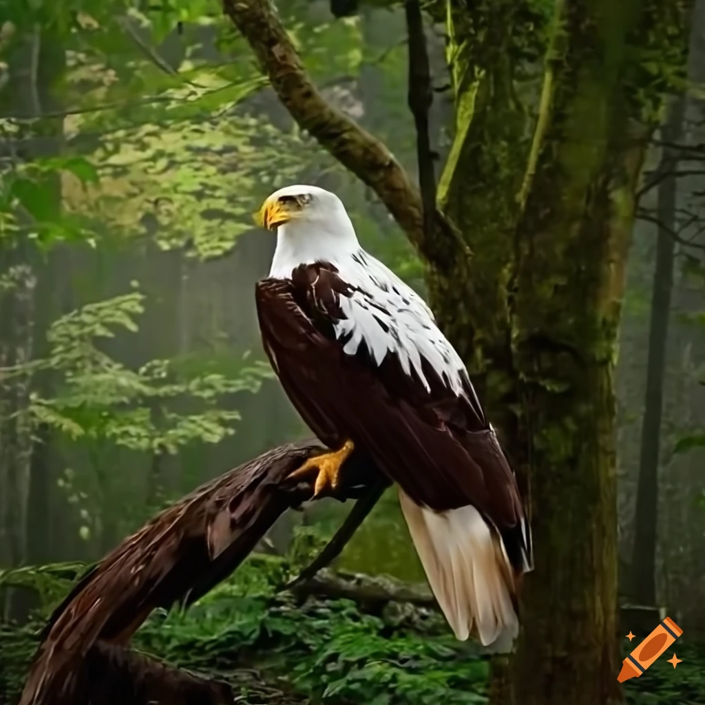 Eagle in a forest on Craiyon