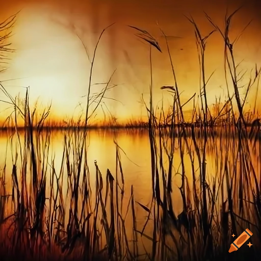 Golden autumn landscape by the lake on Craiyon