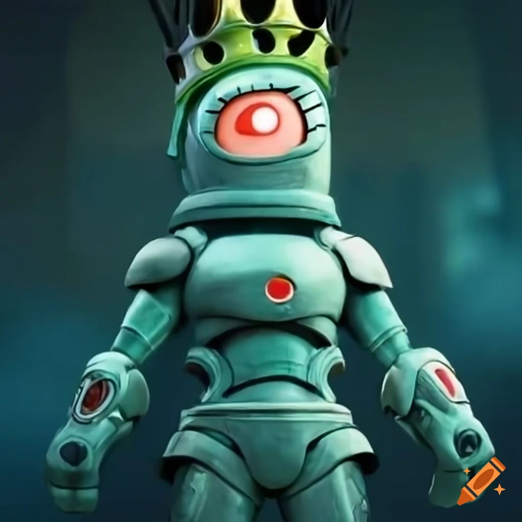 Plankton from SpongeBob wearing power armor and wielding a trident on ...