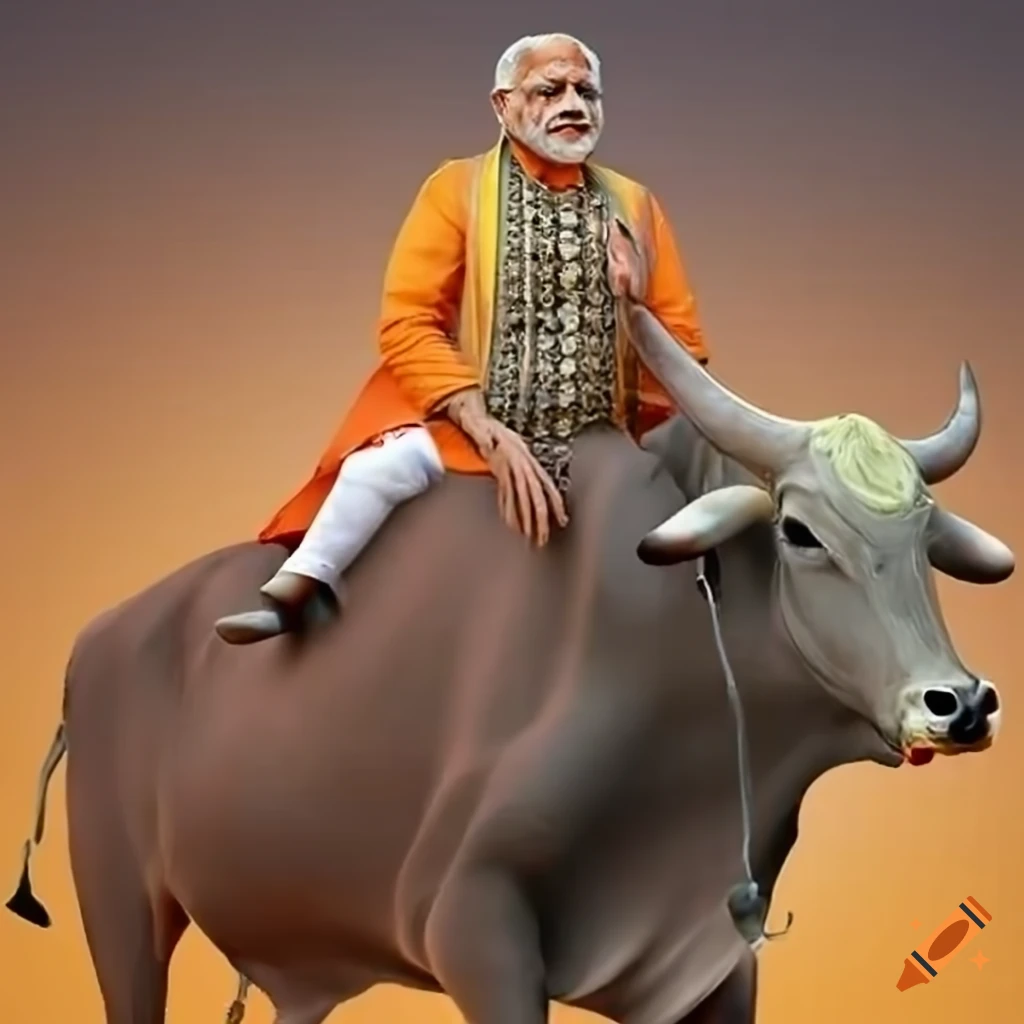 Photo realistic depiction of Narendra Modi riding a bull on Craiyon