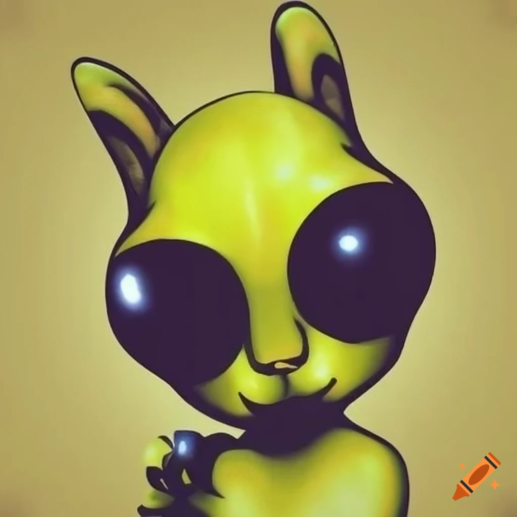 Digital art of a black and yellow alien rabbit on Craiyon