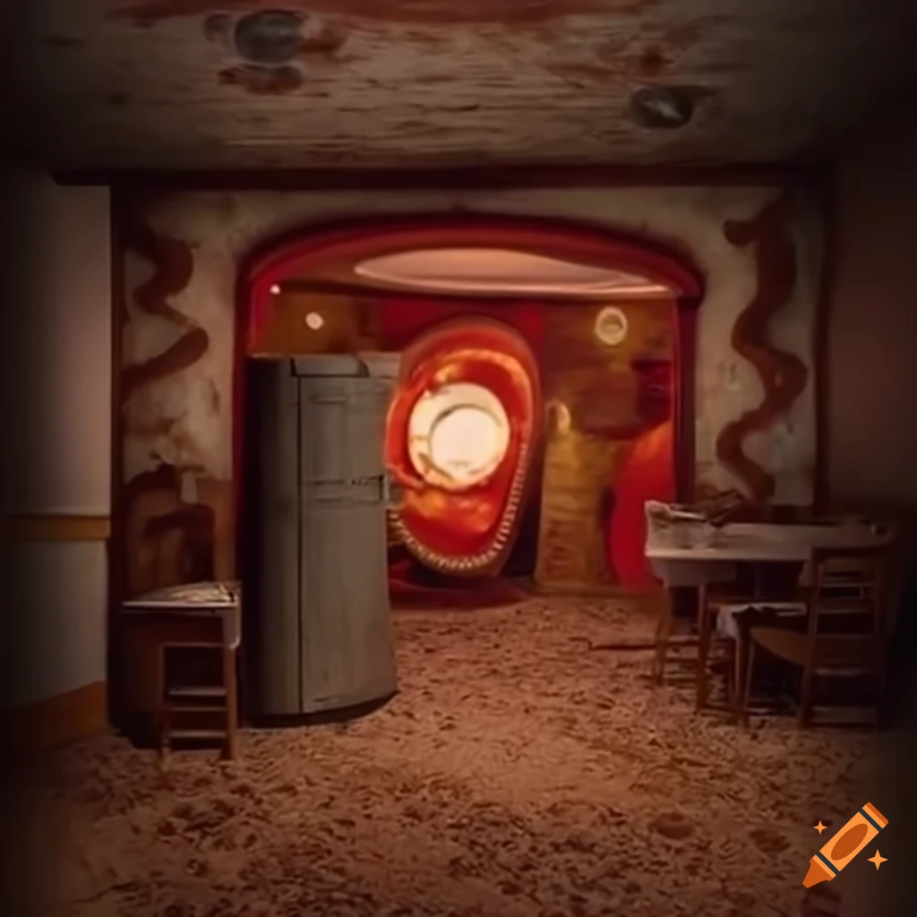 Pepperoni hug spot - a distorted and haunting pizza restaurant on Craiyon