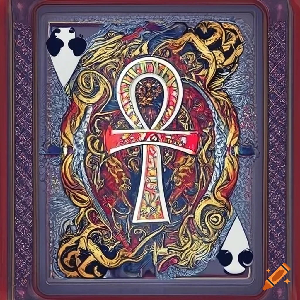 Catholic playing card with flame and ankh symbols on Craiyon