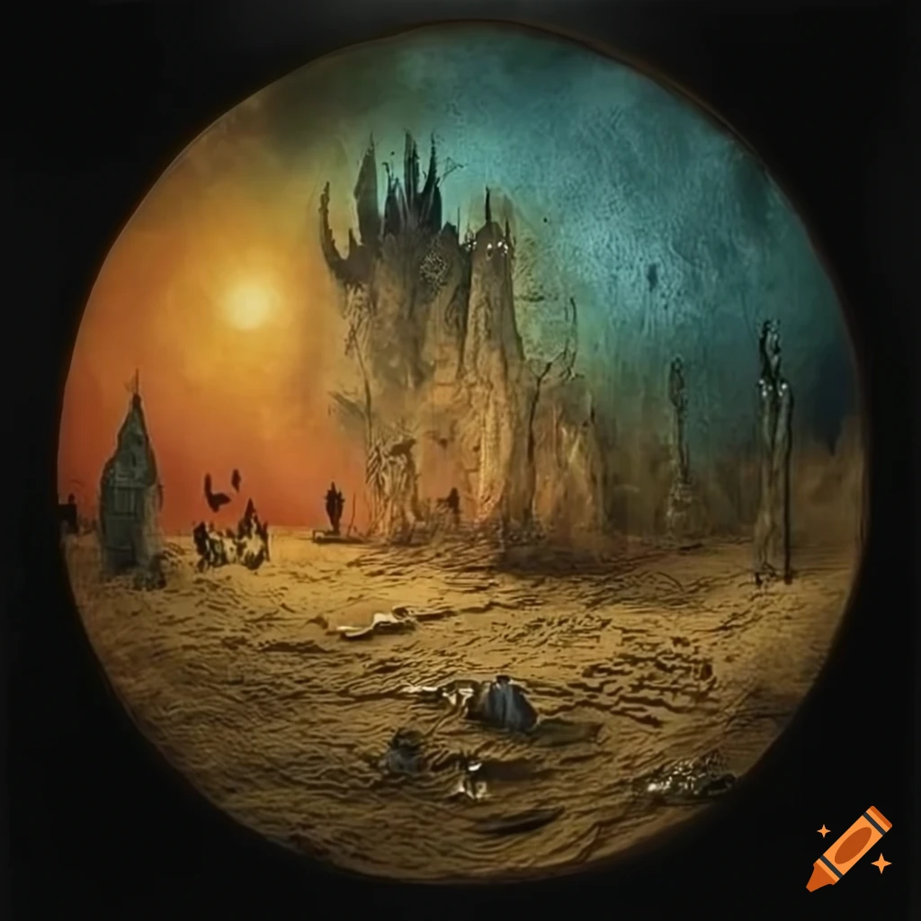 Surreal art of battle scenes in dreamlike, fantastical style on Craiyon