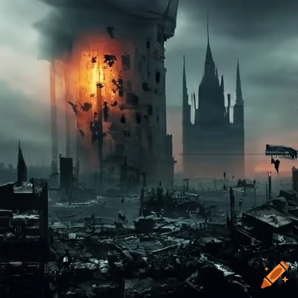 Image of a devastated city on Craiyon