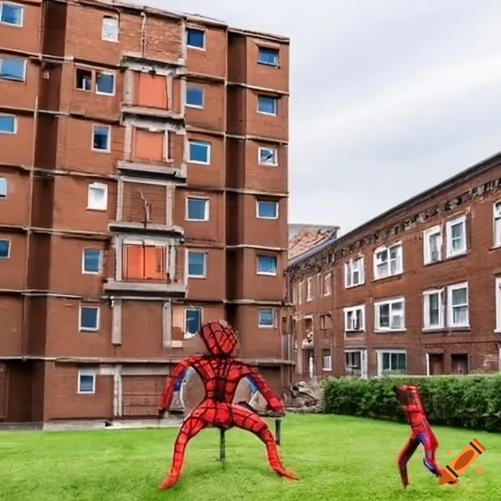 Spider-man themed climbing frame in urban setting on Craiyon