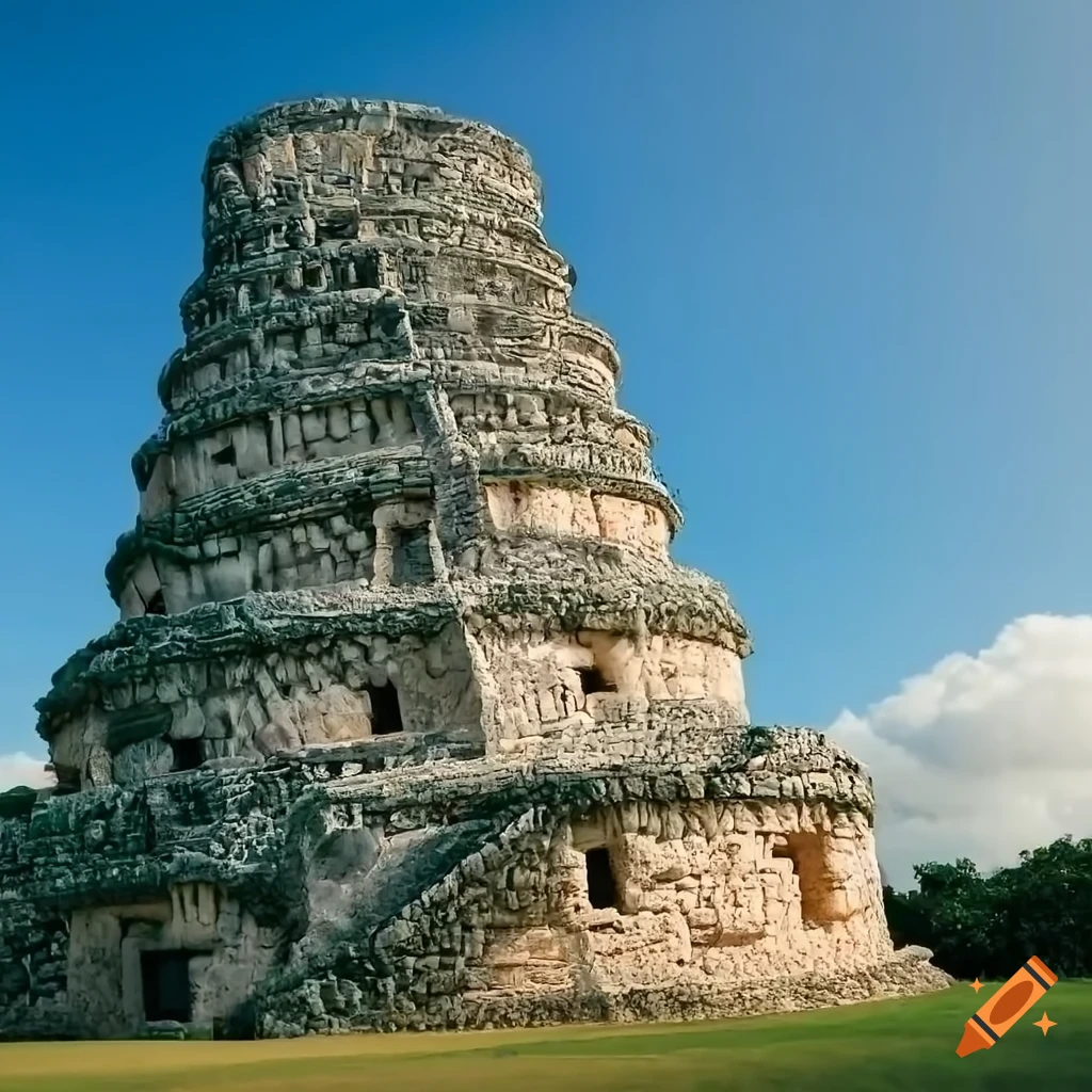 Mayan-style spiral babel tower