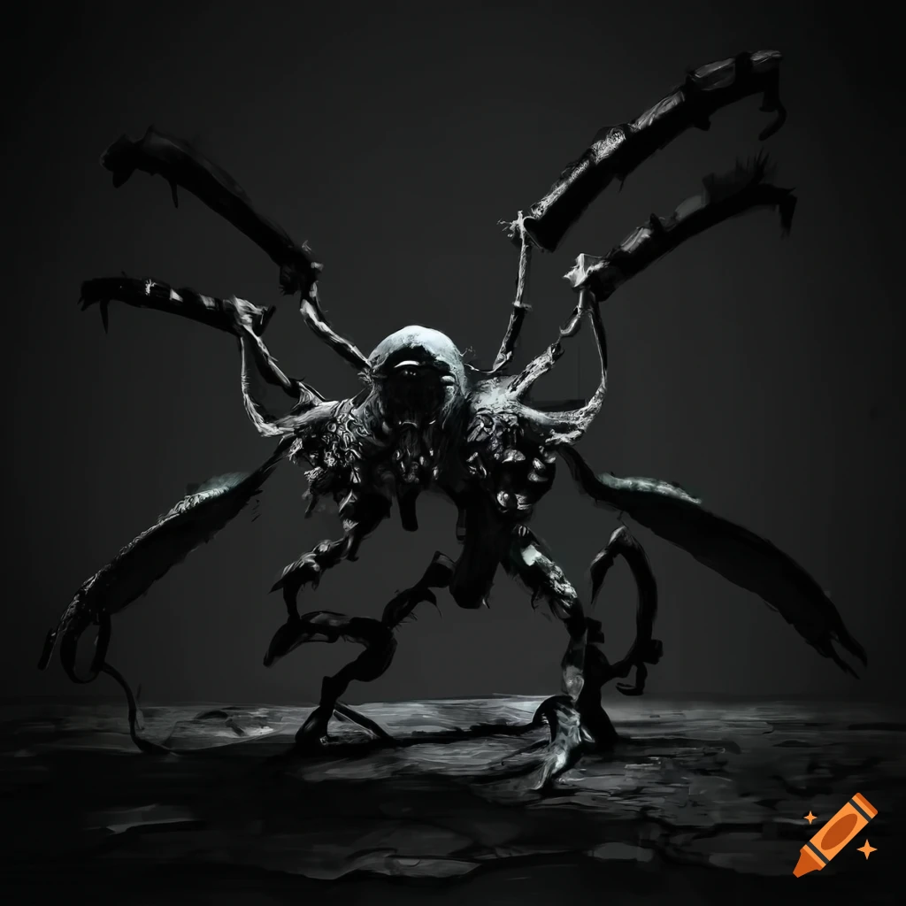 Black and white image of a futuristic insect guardian on Craiyon