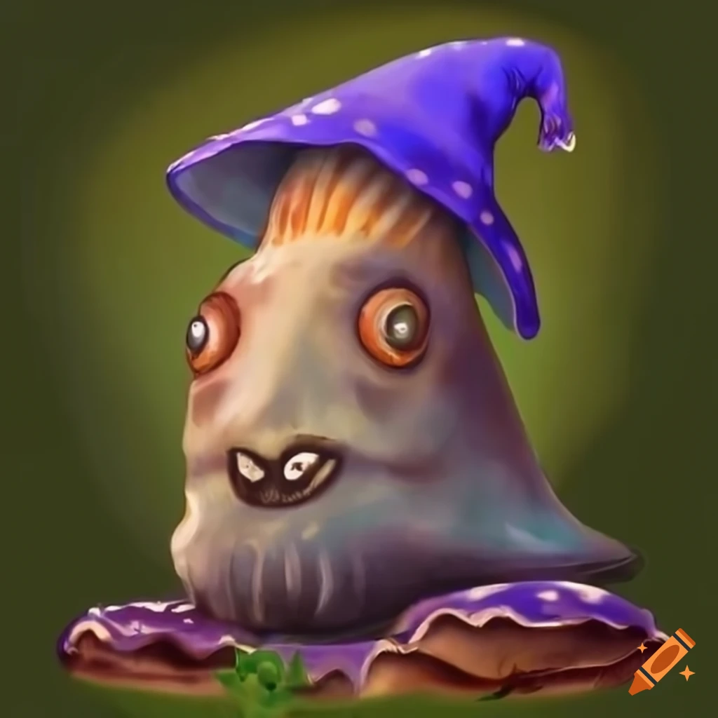 Fantasy artwork of a slug wizard in a mushroom forest on Craiyon
