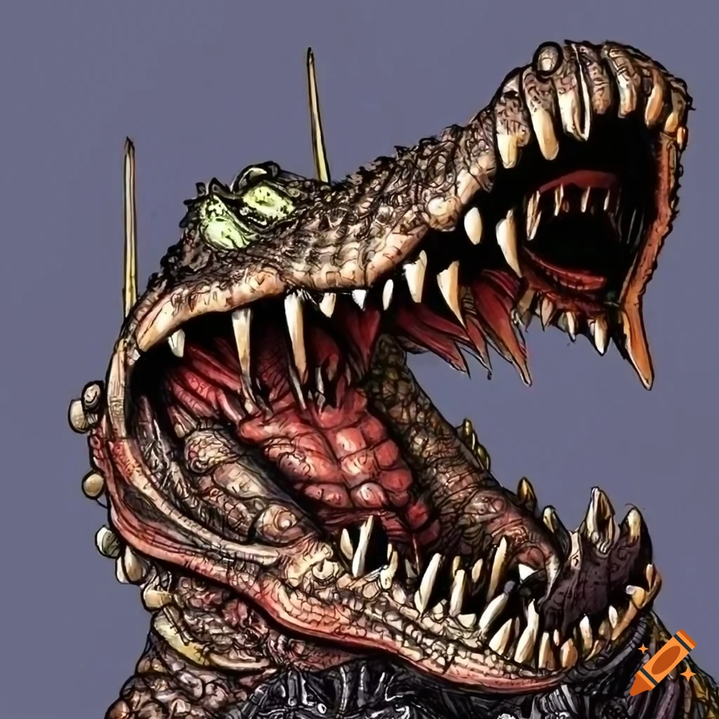 Intricately decorated crocodile skull with precious jewels on Craiyon