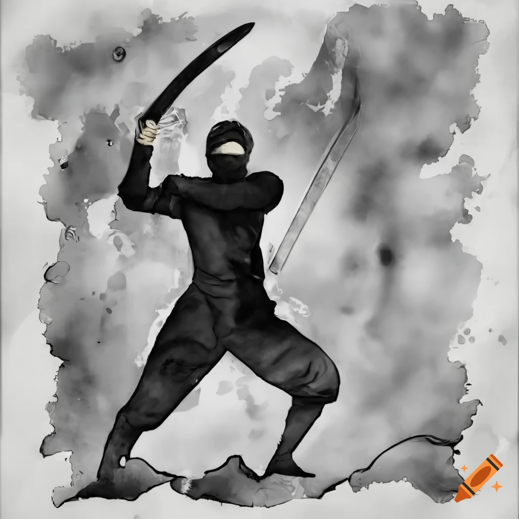 Ninja slicing through water with sword on Craiyon