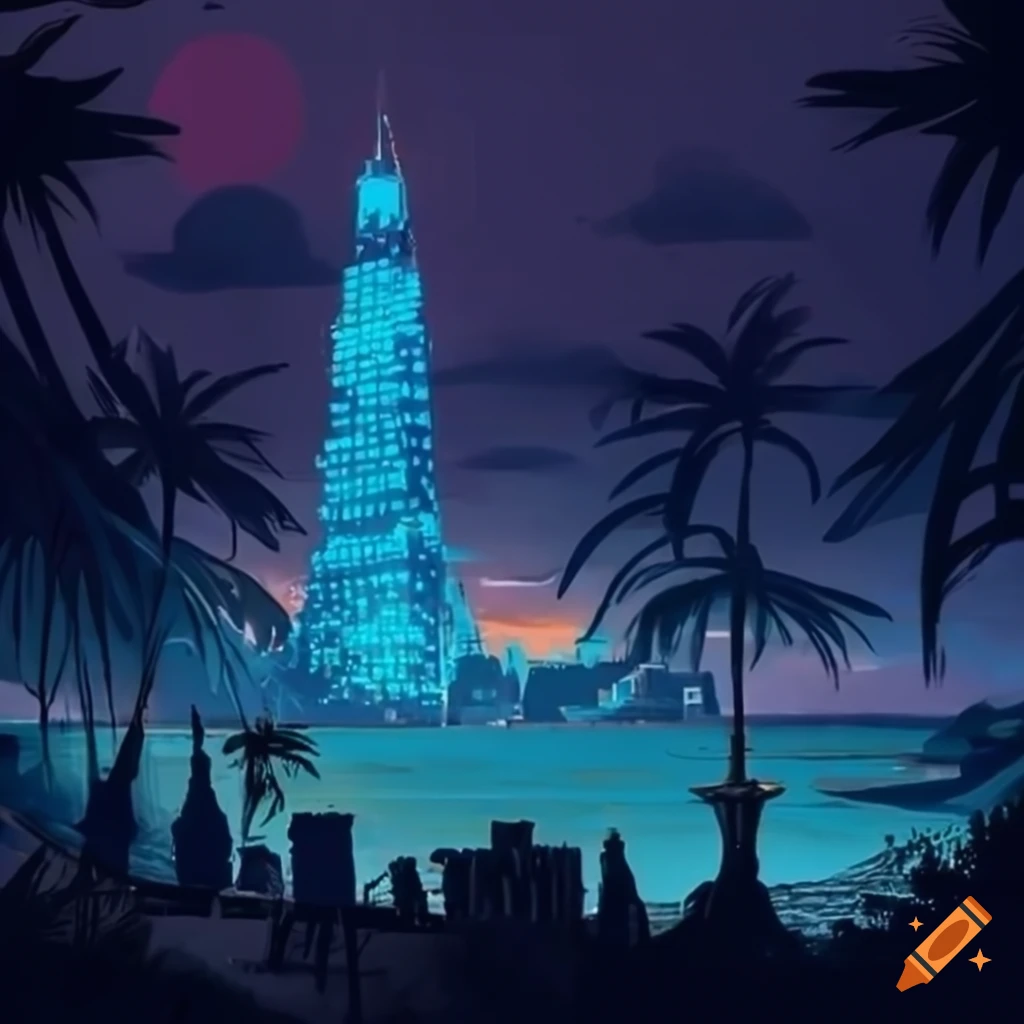 Nighttime view of a beach city