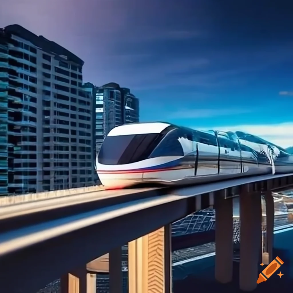 Futuristic high-speed monorail in a city on Craiyon