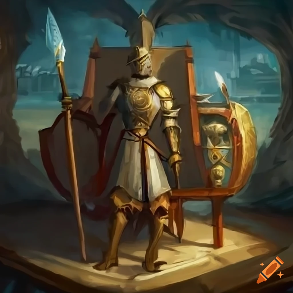 Birdlike paladin on a ship with a spear