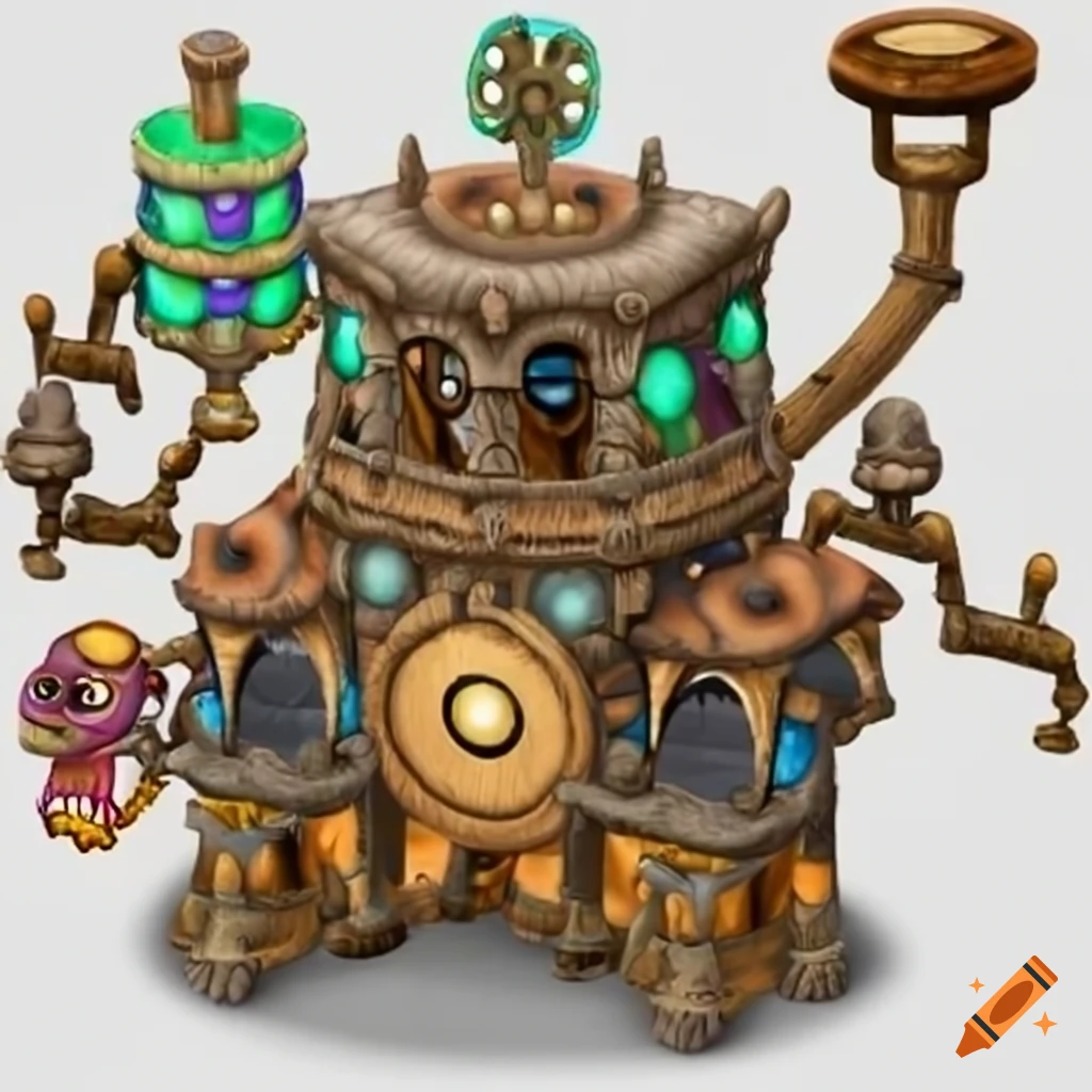 Steampunk-inspired structure in My Singing Monsters game on Craiyon