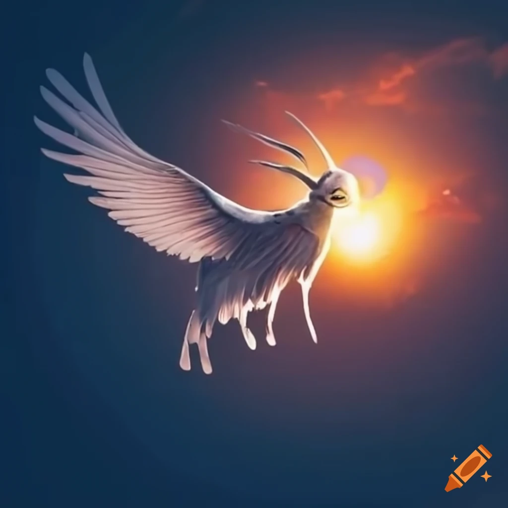 Digital art of a flying goat under the sun on Craiyon