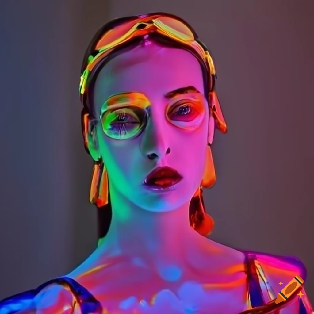 Neon fashion model in surreal silk clothes on Craiyon