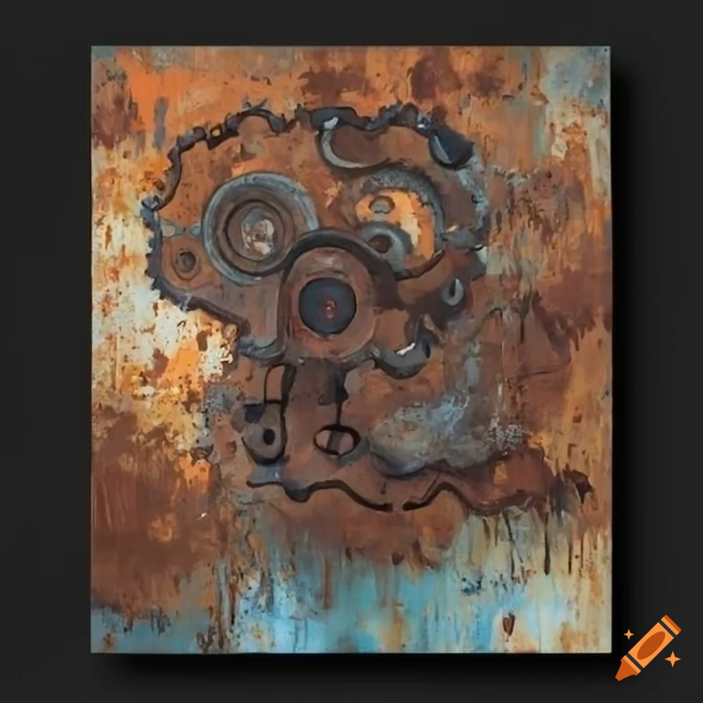 Abstract painting of rusty metallic shapes