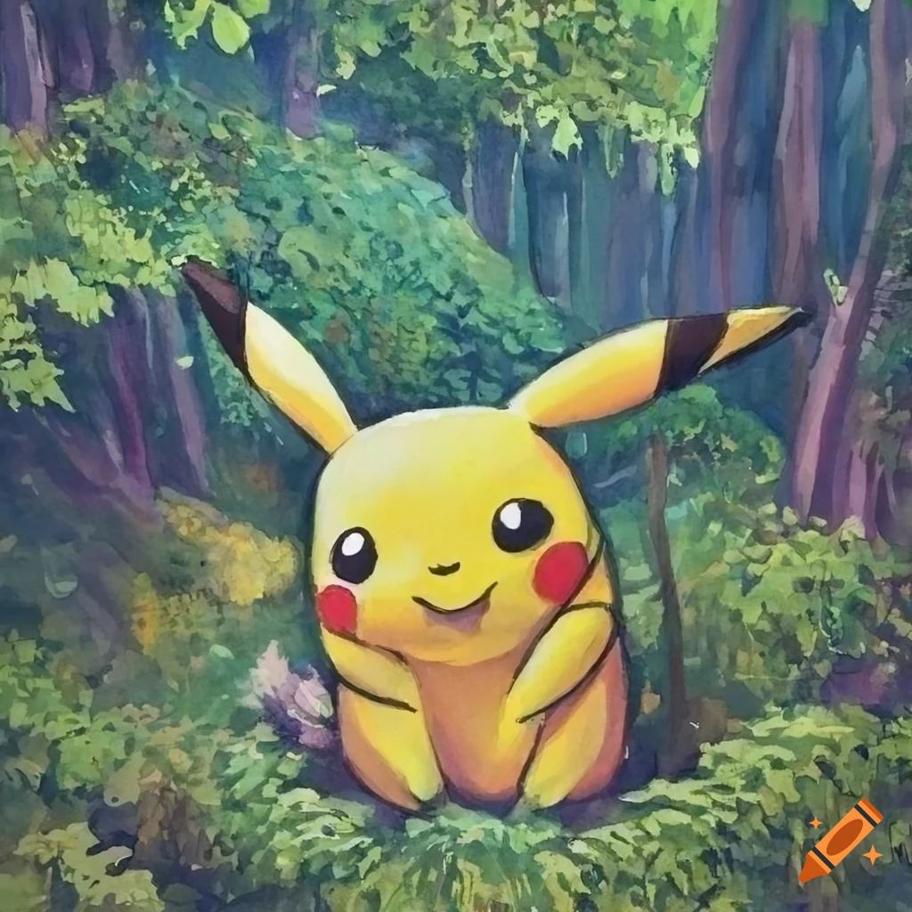 Keiko fukuyama style painting of pikachu in the forest on Craiyon