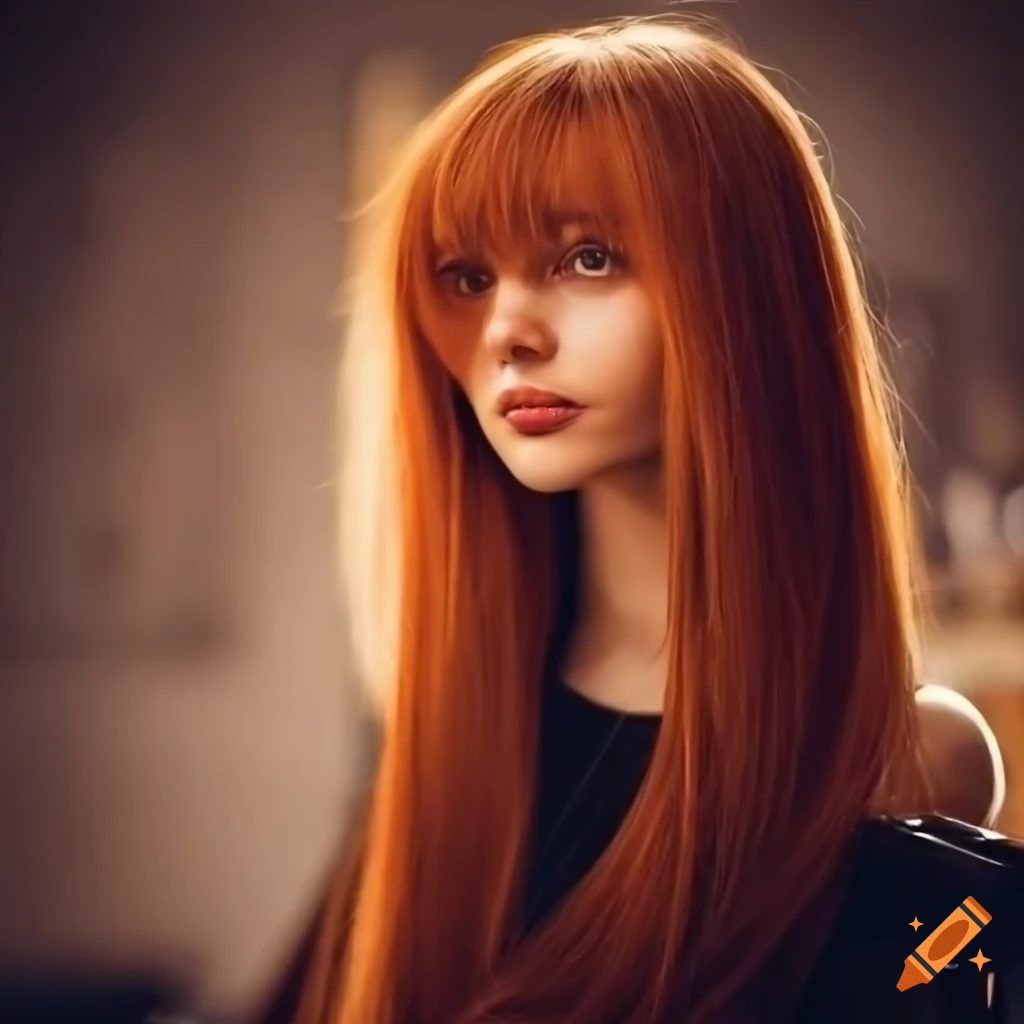 Girl With Long Auburn Hair In A Barber Shop On Craiyon