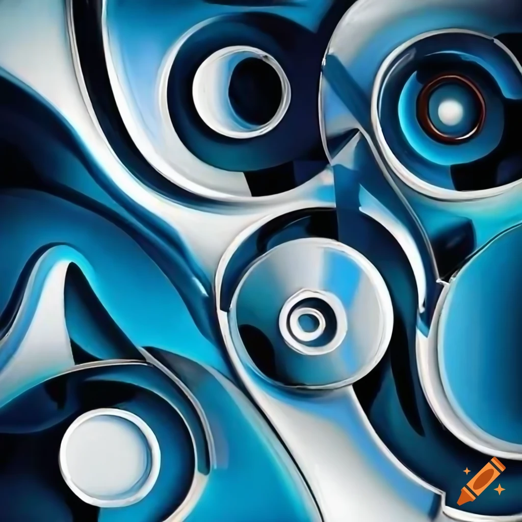 Abstract mechanical shape painting in white and blue on Craiyon
