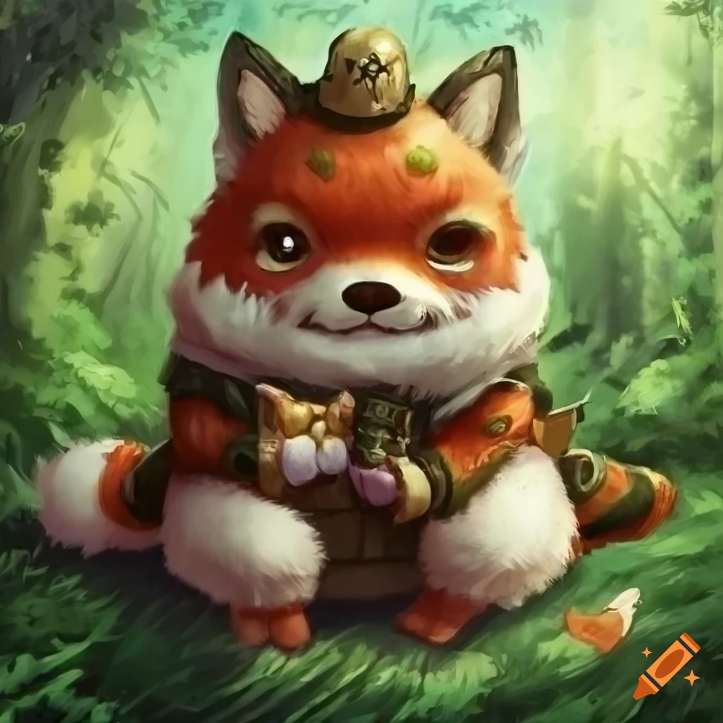 Illustration of a cute anthro fox mage in a forest on Craiyon