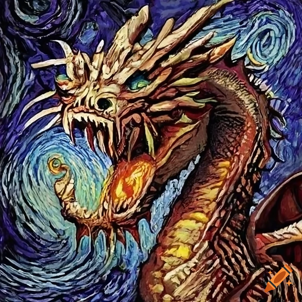 Van gogh-style dragon illustration on Craiyon