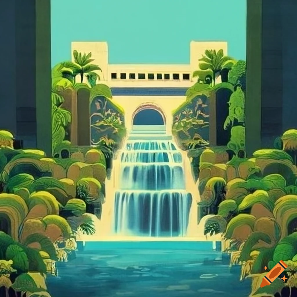 Serigraph of the hanging gardens of babylon on Craiyon