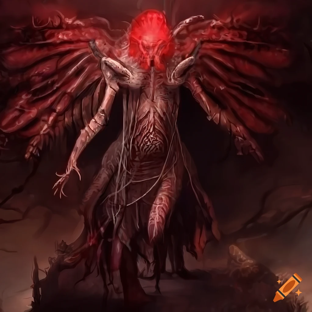 Angel rising over a desolate landscape on Craiyon