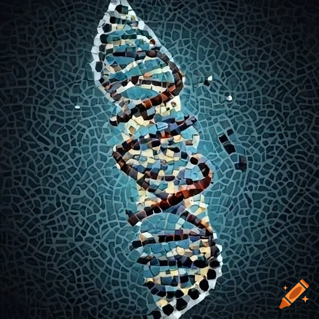 Mosaic mural of a dna helix on Craiyon