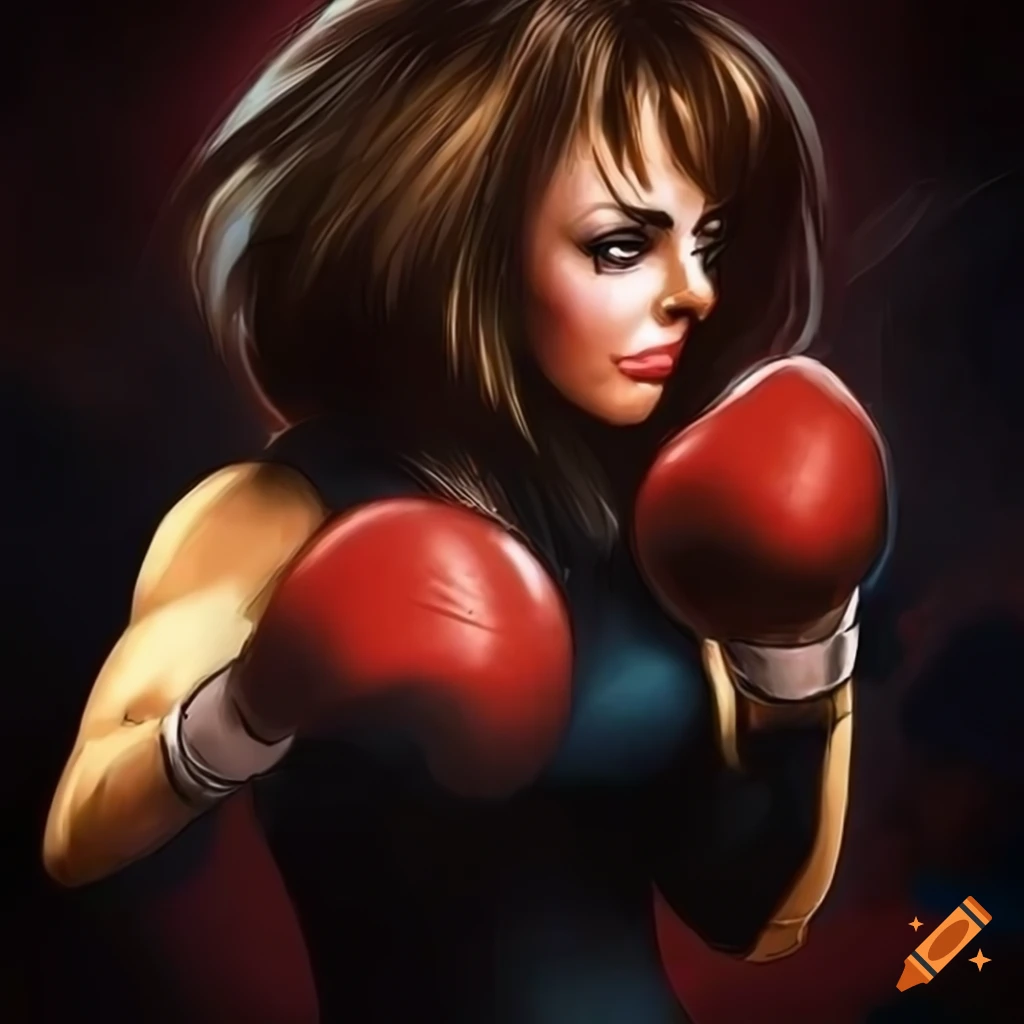 Comic book art of two strong women boxing in the ring on Craiyon