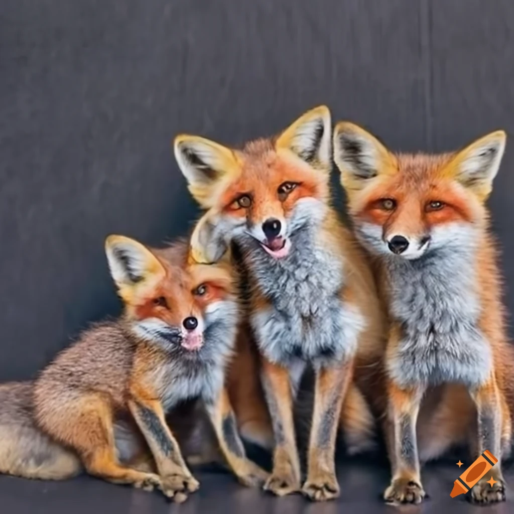Cute foxes smiling on black canvas on Craiyon