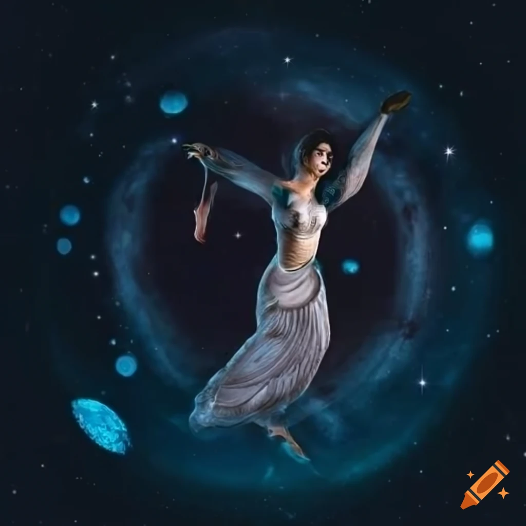 Symbolic artwork of a woman dancing in space