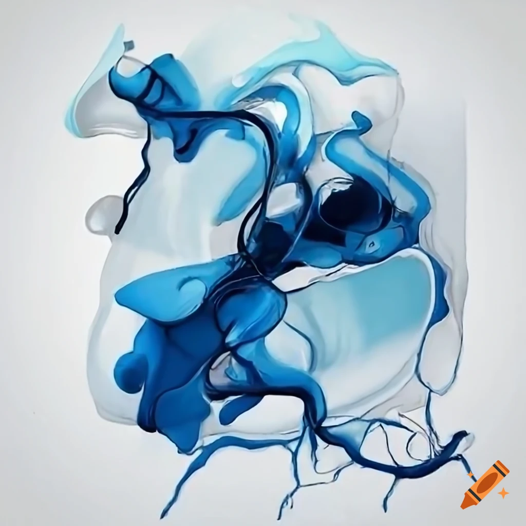 Abstract 2d mechanical shape painting in white and blue