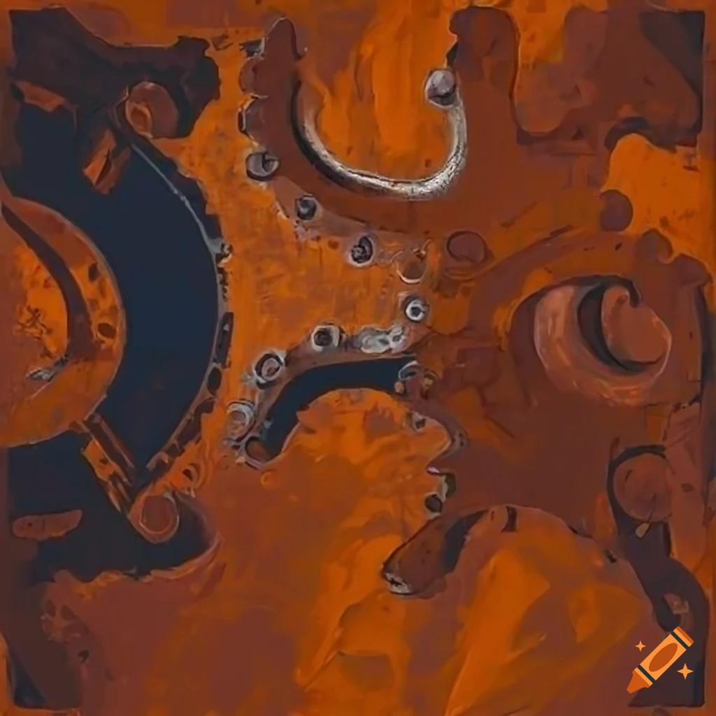 2d vector mechanical shape art with rusty metallic surfaces