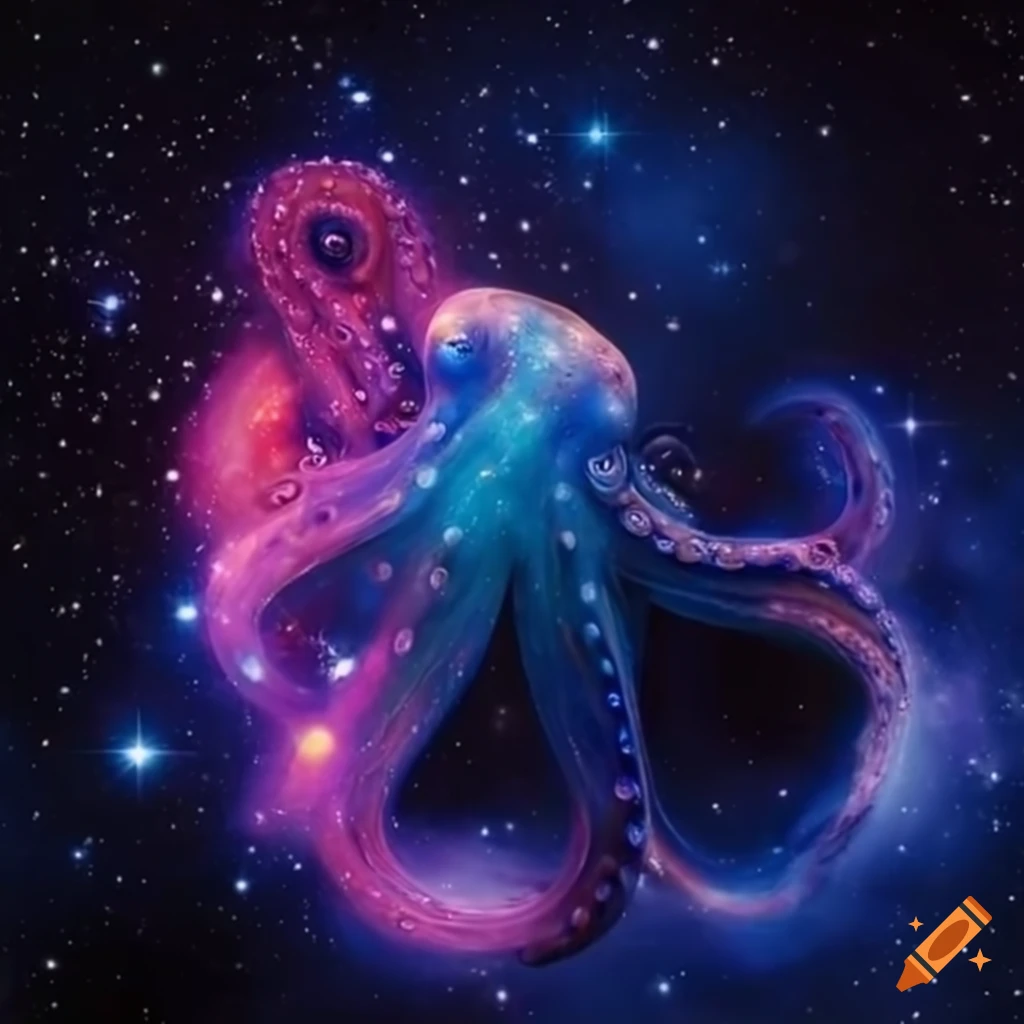 Galaxy-themed octopus in a space nebula on Craiyon